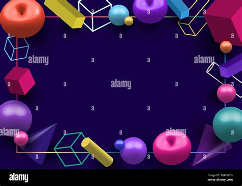 Abstract Colorful 3d Geometric Shapes Elements Frame On Dark Blue Background Vector
