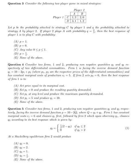 Solved Question 3 Consider The Following Two Player Game In