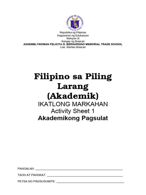 Las 1 Akademikong Pagsulat Week 1 2 Pdf