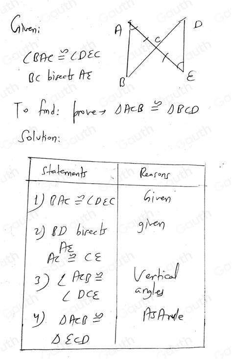 Solved Complete The Table Of Two Column Proof Below A Given ∠ Bac≌ Dec Overline Bd Bisects