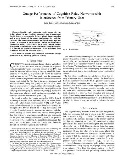Pdf Outage Performance Of Cognitive Relay Networks With Interference From Primary User