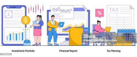 투자 포트폴리오 재무 보고서 성격이 있는 세금 계획 개념 자산 관리 추상 벡터 일러스트 레이 션 세트입니다 자산 배분 재정 책임