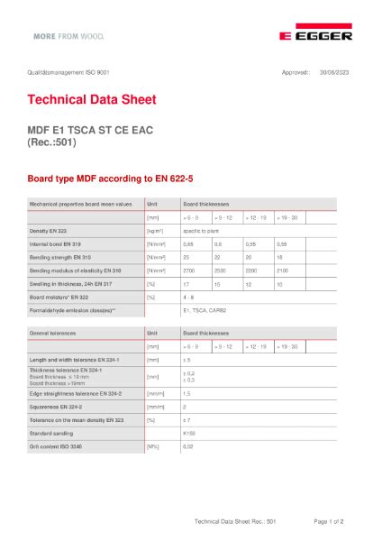 Technical Datasheet Eurodekor® Faced Medium Density Fiberboard Mdf
