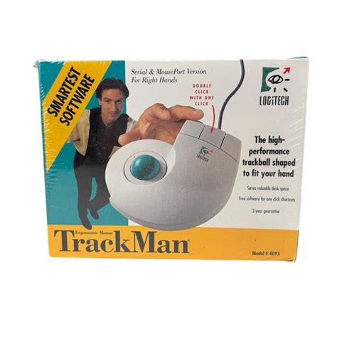 Logitech Trackman Ergonomic Mouse Model 4095 Vintage Sealed Serial