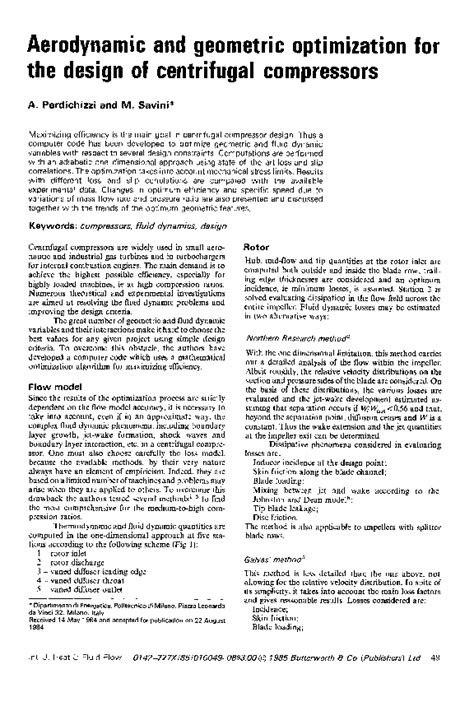 Pdf Aerodynamic And Geometric Optimization For The Design Of Centrifugal Compressors