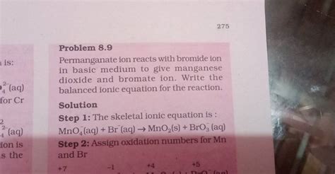Problem 8 9 Permanganate Ion Reacts With Bromide Ion In Basic Medium To G