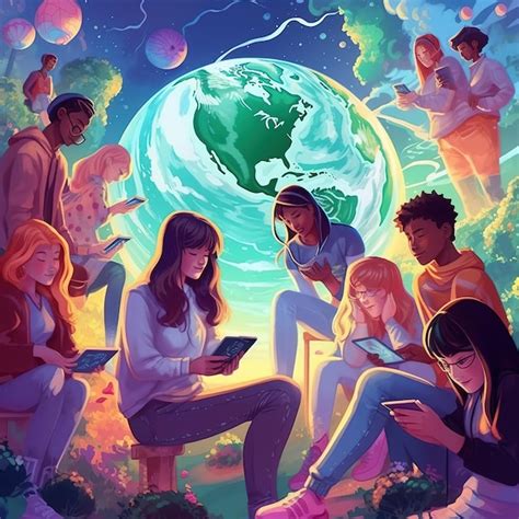 Premium Photo A Poster For The World Of Technology Shows People Using