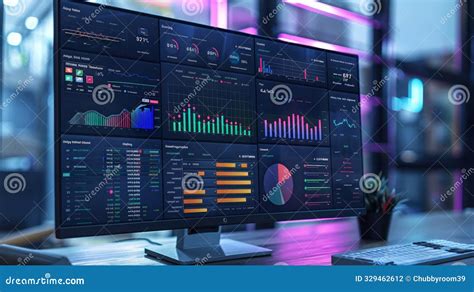 Real Time Data Analytics And System Health Indicators Displayed On Computer Dashboard Stock