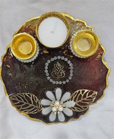Brown Resin Pooja Thali With Ganesha Design Resineera Premium Resin Art Decor And Workshops