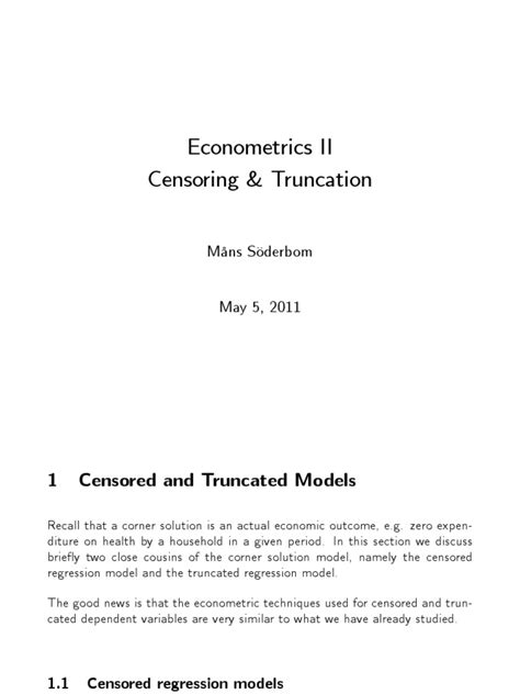 Censoring And Truncation Pdf Coefficient Of Determination