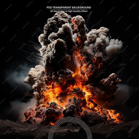 Premium Psd Realistic Fiery Explosion Isolated On Black Background