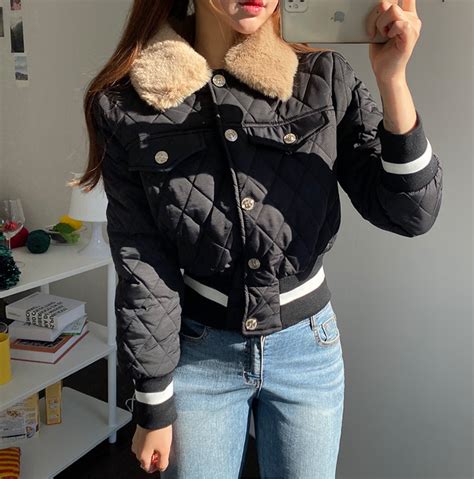 당일출고잘룩 카라 밍크퍼 숏패딩 크롭패딩 퀼팅 숏패딩 누빔패딩 누빔숏패딩