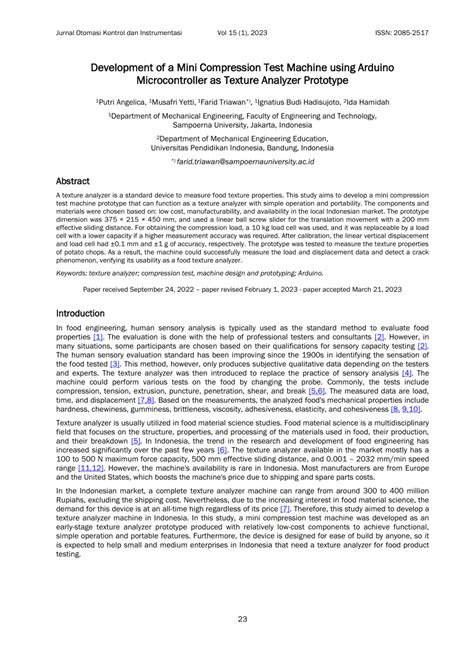 Pdf Development Of A Mini Compression Test Machine Using Arduino Microcontroller As Texture