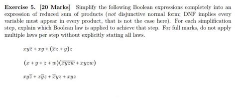 Solved Exercise 5 20 Marks Simplify The Following Boolean