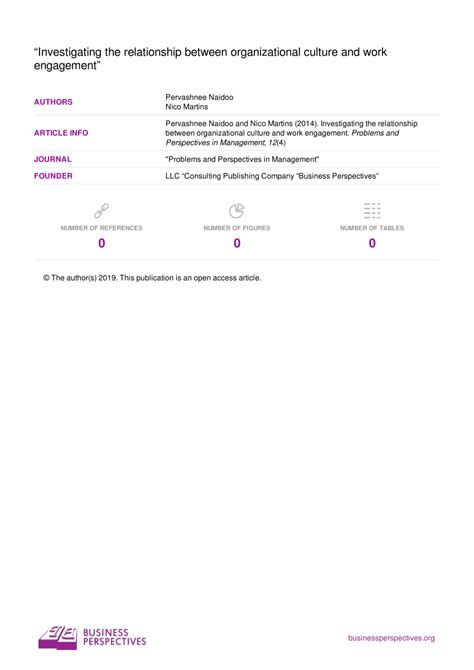 Pdf Investigating The Relationship Between Organizational Culture And Work Engagement