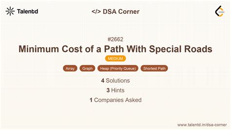 Minimum Cost Of A Path With Special Roads Dsa Problem Talentd