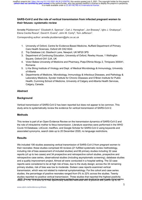 Pdf Sars Cov 2 And The Role Of Vertical Transmission From Infected Pregnant Women To Their