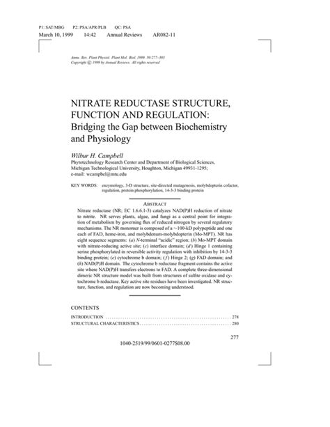 Nitrate Reductase Structure Function And Regulation