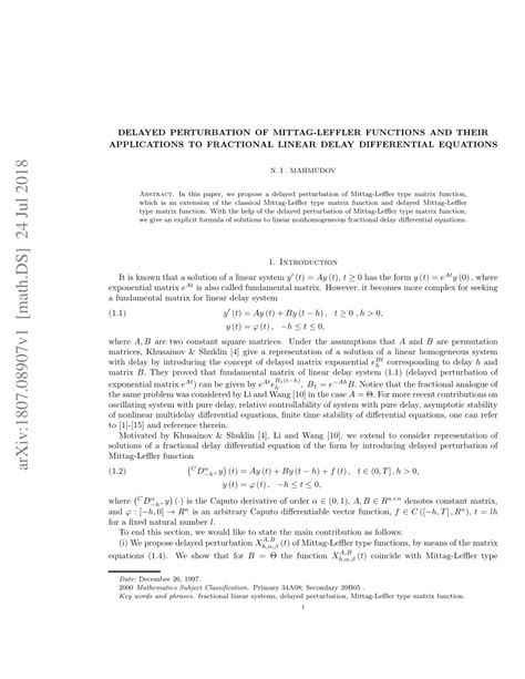 Pdf Delayed Perturbation Of Mittag Leffler Functions And Their
