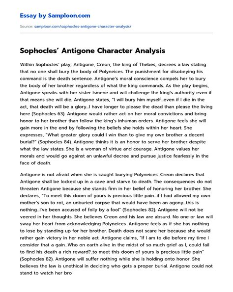 ≫ Sophocles Antigone Character Analysis Free Essay Sample On