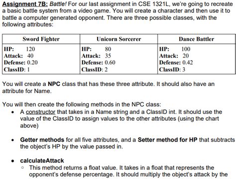 Solved Assignment 7b Battle For Our Last Assignment In Cse