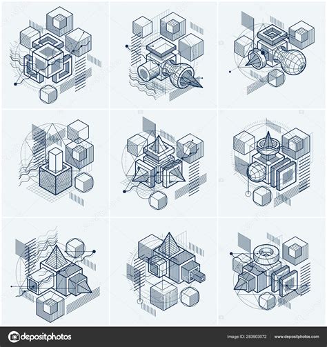 Abstract Designs With 3d Linear Mesh Shapes And Figures Vector Stock Vector By ©ostapius 283903072