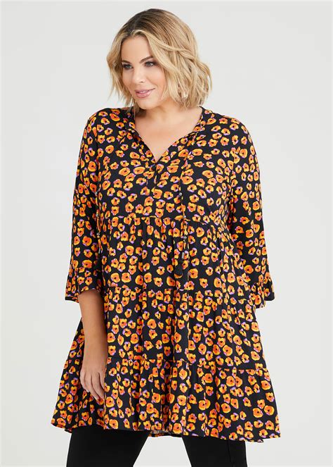 Shop Plus Size Boho Natural Tiered Tunic Floral Taking Shape Au