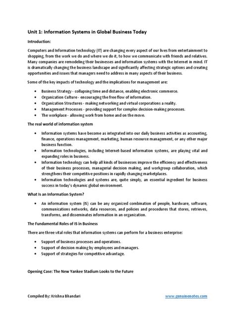 Unit 1 Information Systems In Global Business Today 1 Pdf Information System System