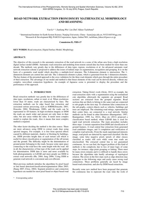 Pdf Road Network Extraction From Dsm By Mathematical Morphology And Reasoning