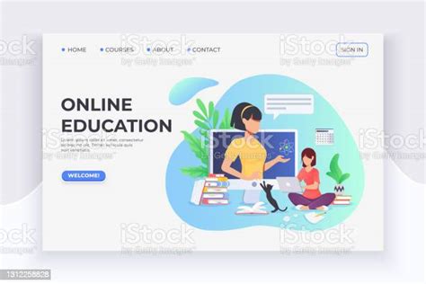 노트북 코스 및 강사와 함께 집에서 스스터딩하는 학생 E러닝 및 가정 교육 온라인 웨비나 컨퍼런스 인터넷 세미나 인터넷 코스 개념에 대한 스톡 벡터 아트 및 기타 이미지