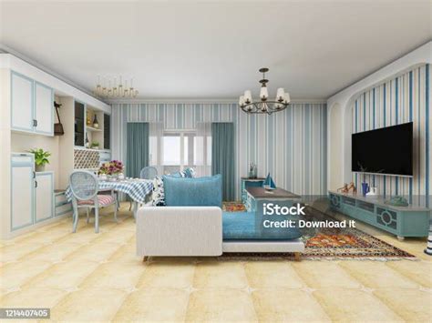 소파 커피 테이블 장식 그림 등 넓은 지중해 스타일의 거실 디자인의 3d 렌더링 0명에 대한 스톡 사진 및 기타 이미지 0명 가구 가정 생활 Istock