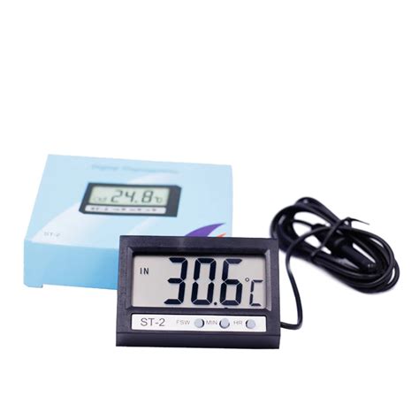 Portable Indoor Temperature Sensor Probe In Out Dual Way Digital Thermometer Clock Thin Shell