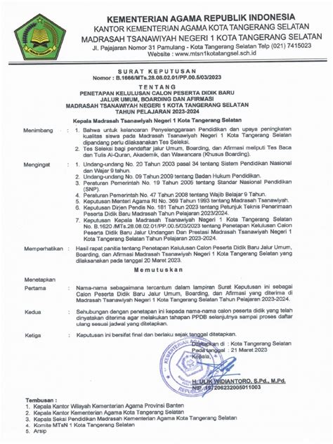 Sk Penetapan Kelulusan Jalur Umum Boarding Dan Afirmasi Ppdb 2023 Pdf
