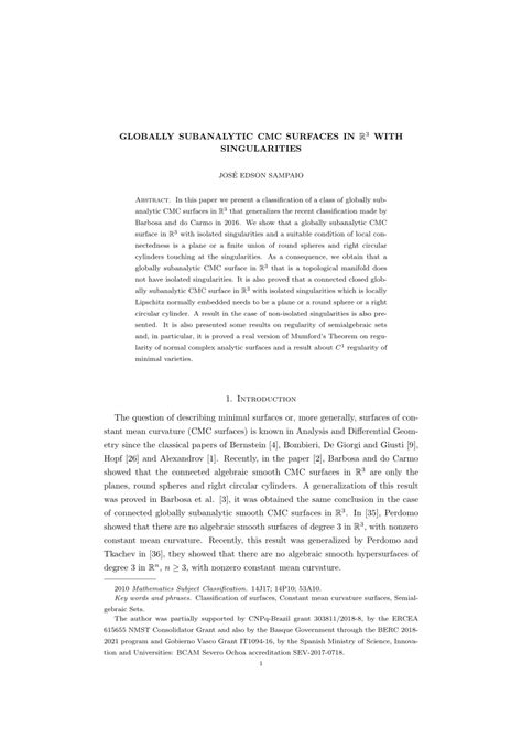 Pdf Globally Subanalytic Cmc Surfaces In ℝ³ With Singularities
