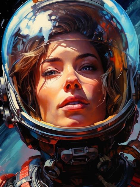 Premium Ai Image A Woman In A Space Suit With A Picture Of A Woman In A Helmet