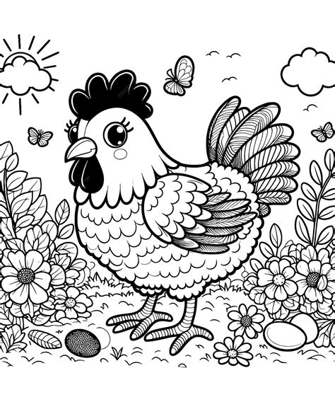 Premium Vector Hen Coloring Page Vector Carton Illustration
