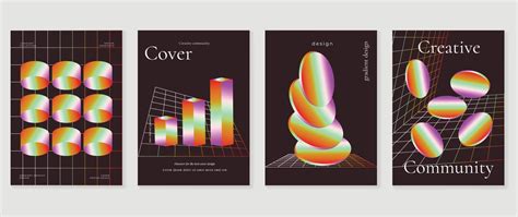 Abstract Gradient Background Vector Set Futuristic Minimal Style Cover Template With Colorful