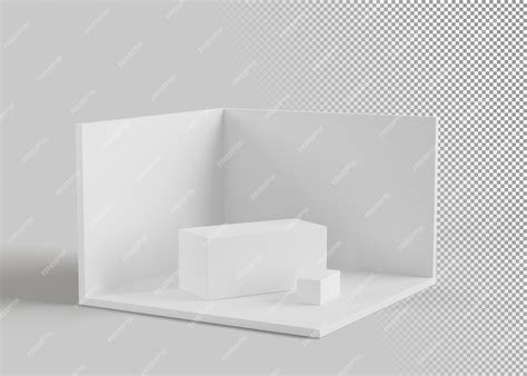 무역 박람회 3d 렌더링 아이콘 Mockup 빈 전시실과 색 벽 바닥과 포디움 빈 모서리 전시실 고립된 프레젠테이션 스탠드 3d 일러스트레이션 프리미엄 Psd 파일