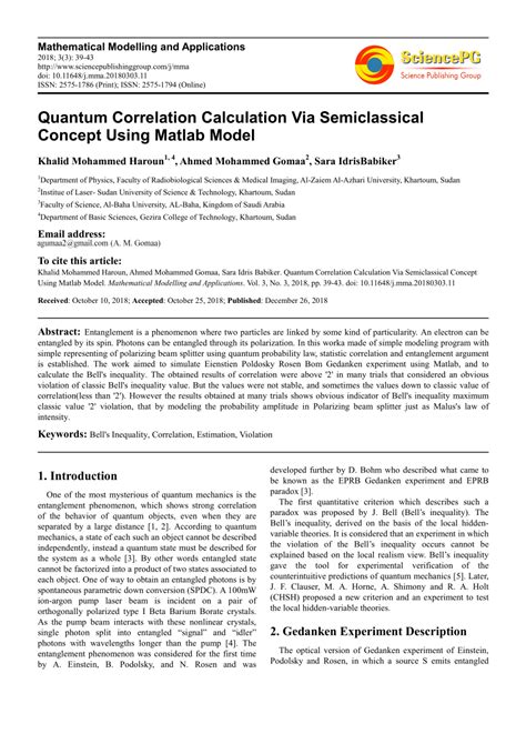 Pdf Quantum Correlation Calculation Via Semiclassical Concept Using