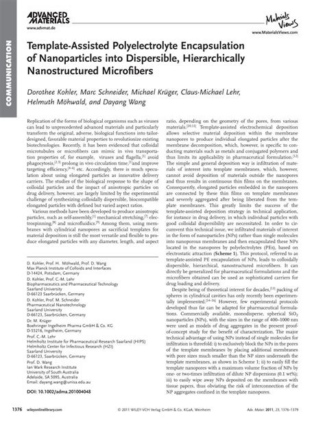 Pdf Template Assisted Polyelectrolyte Encapsulation Of Nanoparticles Into Dispersible
