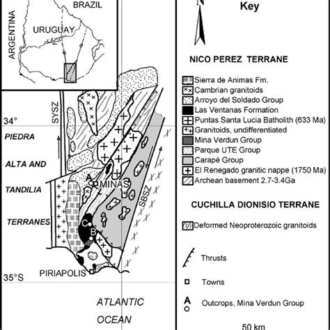 22 Geological Map Of The Southern Nico Pérez Terrane Showing Outcrops