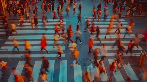 Dynamic City Scene With Diverse Pedestrians Crossing A Busy