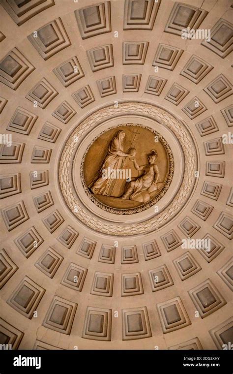 Intricate Architectural Detail Of A Coffered Ceiling With A Central