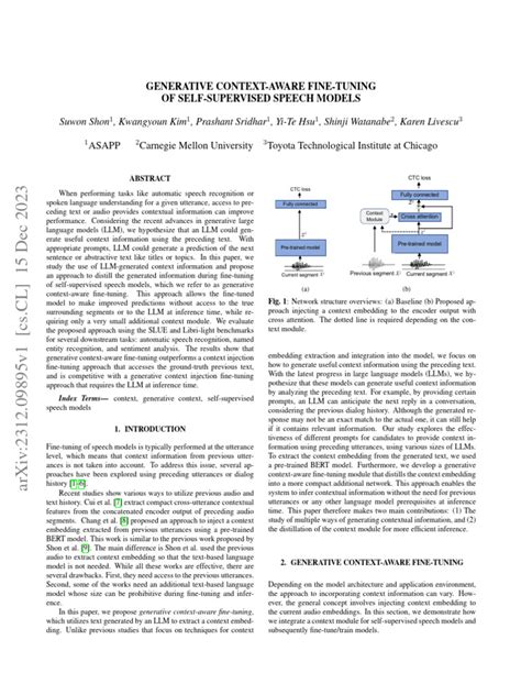 Generative Context Aware Fine Tuning Of Self Supervised Speech Models Pdf Computing Human