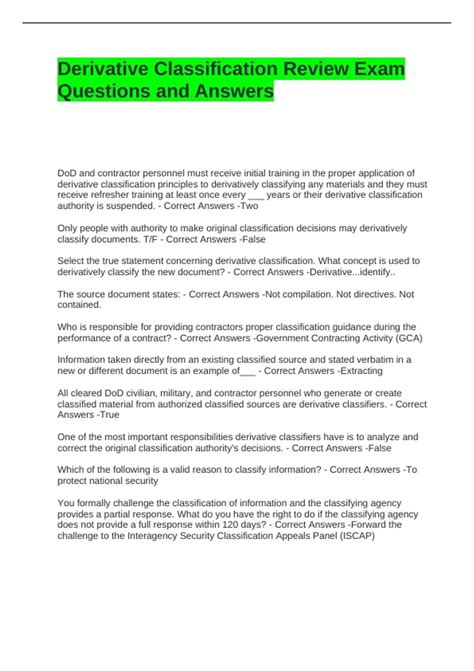 Derivative Classification Review Exam Questions And Answers Derivative Classification Stuvia Us