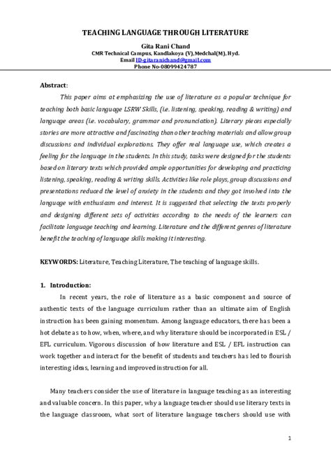 Pdf Teaching Language Through Literature