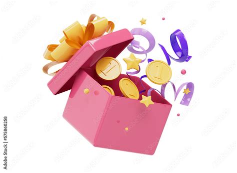 3d Open T Box Icon With Floating Golden Coins Golden Coin In T Box Surprise Money T