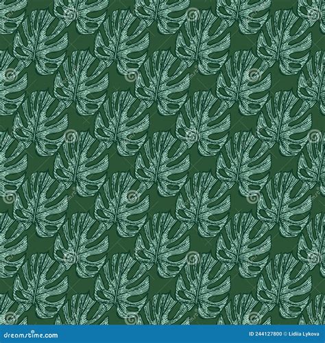 Engraving Leaf Araceae Seamless Pattern Vintage Leaves Background