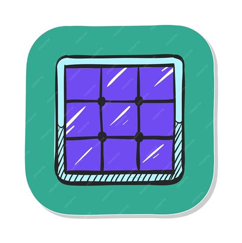 스티커 스타일 벡터 일러스트 레이 션에 손으로 그린 태양 전지 패널 아이콘 프리미엄 벡터