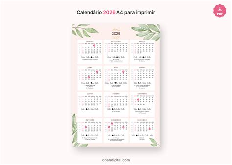 Calendario 2026 Para Imprimir Folha A4 Com Feriados Argentina